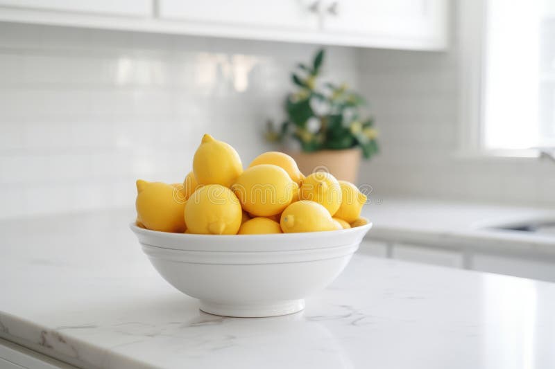 Bowl of Lemons in a Bright and White Kitchen on a Countertop ...