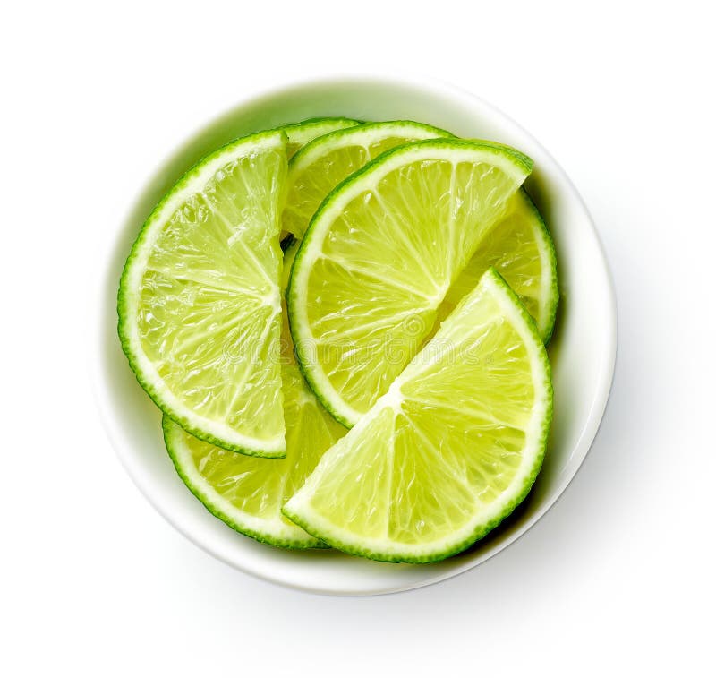 Bowl of Lime Slices Isolated on White, from Above Stock Image - Image ...
