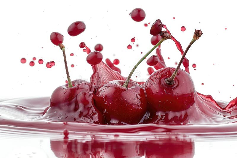 A Bowl with Liquid and Three Falling Cherries Stock Image - Image of ...