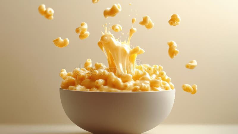 Bowl of Macaroni and Cheese is Splattered with Milk, Creating a Messy ...