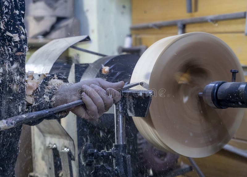 Bowl Making Phase and Handicraft with Wood Lathe Machine Stock Image ...