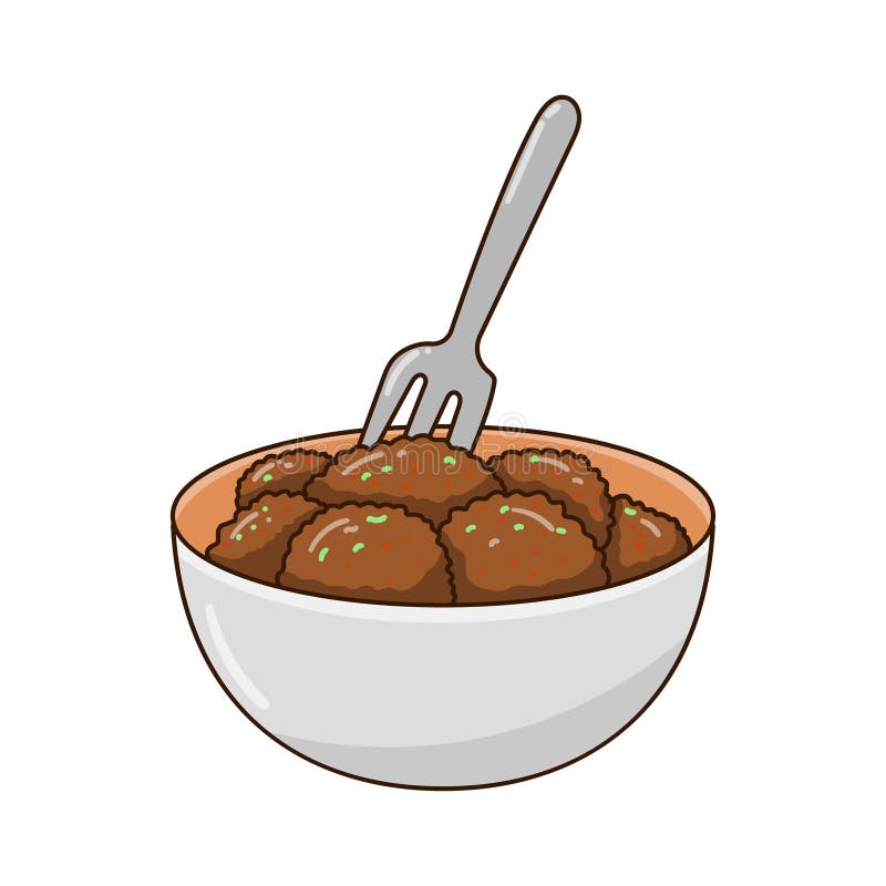 Bowl of Meatballs with Fork Vector Illustration Stock Vector ...