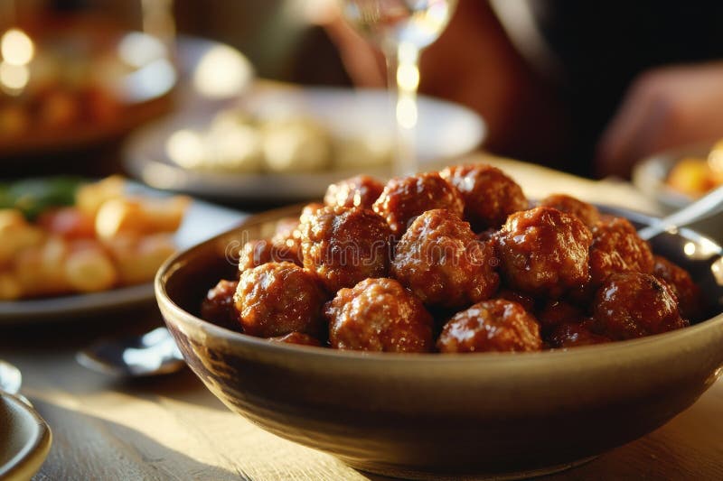 A Bowl of Meatballs Sitting on a Table Stock Photo - Image of meal ...