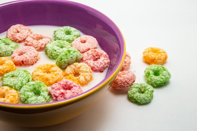 A Bowl of Milk and Colorful Breakfast Cereal. Stock Image - Image of ...