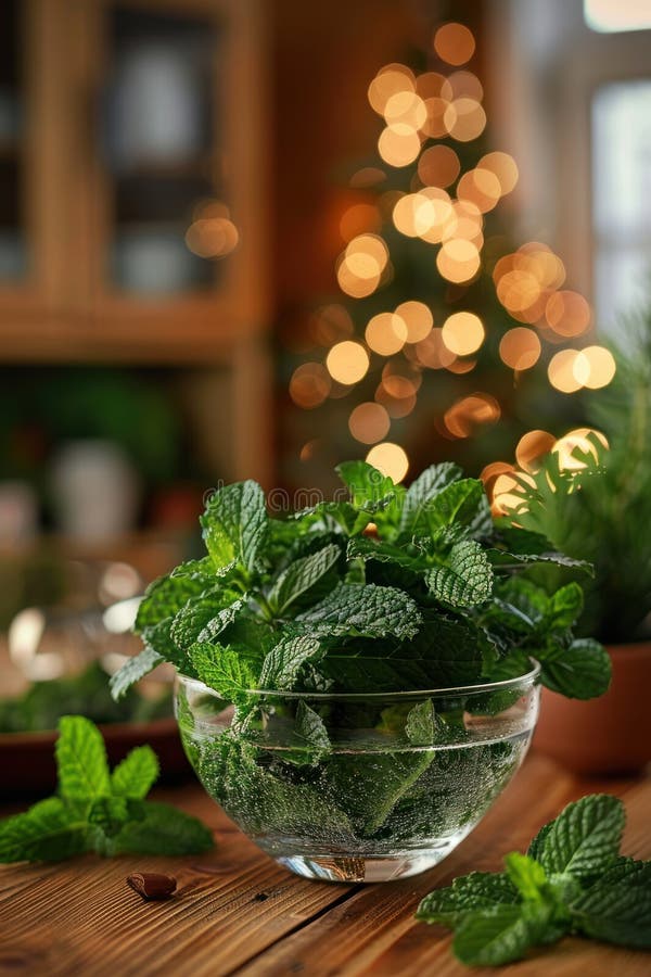 A Bowl of Mints on a Table with a Festive Christmas Tree in the ...