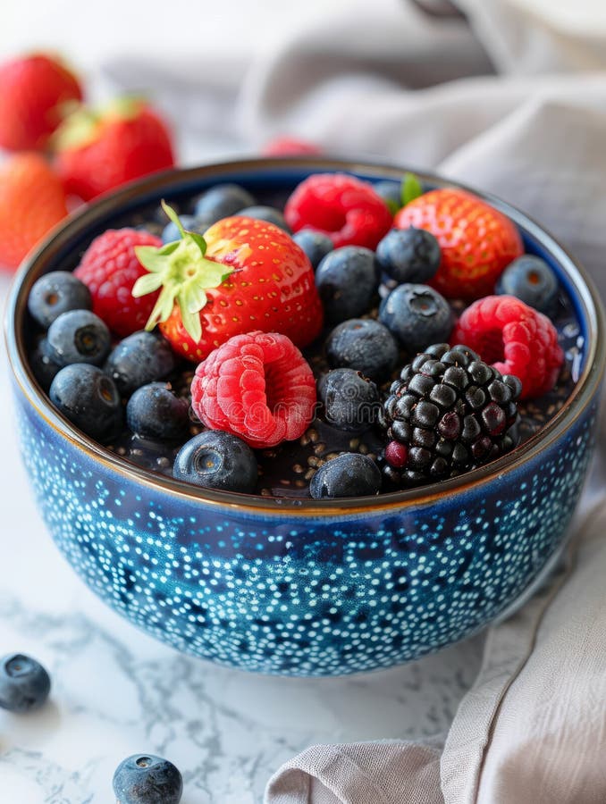 Bowl of Mixed Berries on Marble Surface Stock Photo - Image of sweet ...
