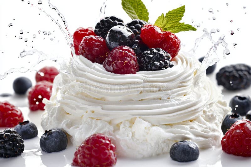 A Bowl of Mixed Berries with Milky Drops Flying about. Stock Image ...