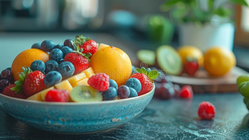 Bowl of Mixed Fresh Fruits on a Table. Stock Photo - Image of mixed ...