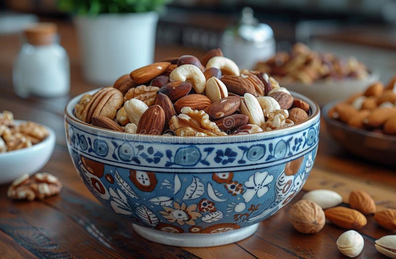 Bowl of Mixed Nuts. a Bowl of Nuts Mixed with Various Nuts in a Kitchen ...