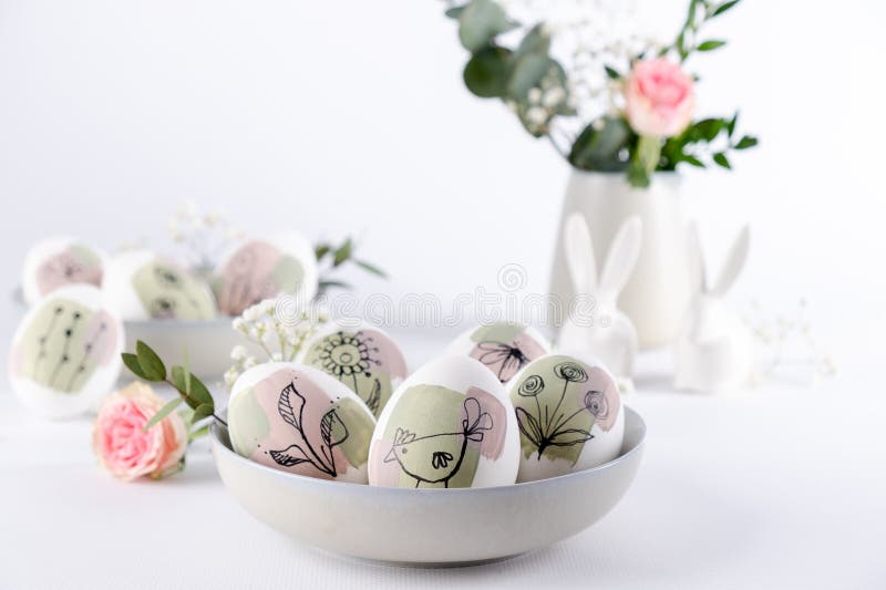 Bowl with Modern Creative Trendy Hand Painted Easter Egg in Spring ...