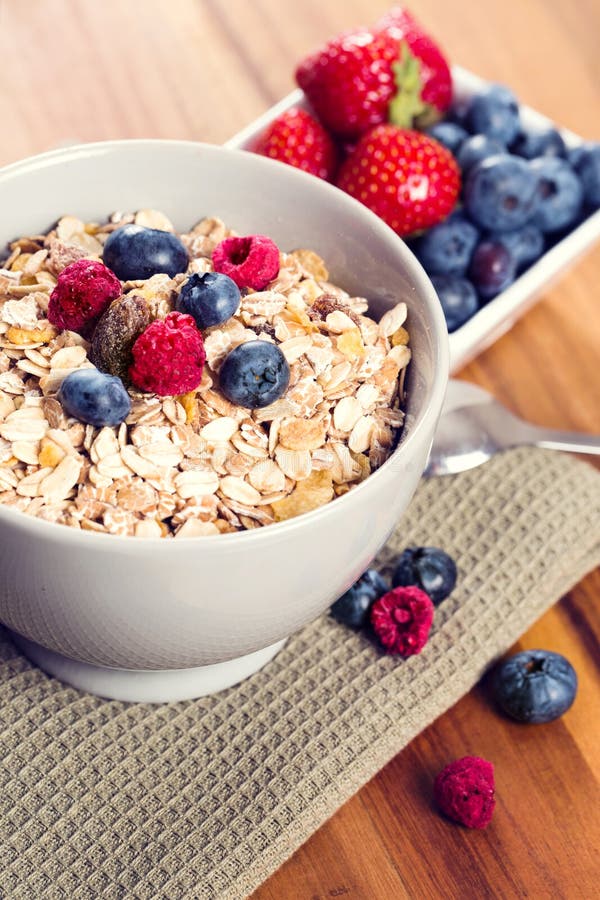 Bowl of Muesli with Fresh Berries an Milk Stock Photo - Image of corn ...