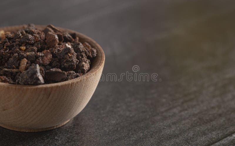 Bowl of Myrrh on a Dark Wood Table Stock Photo - Image of counter ...