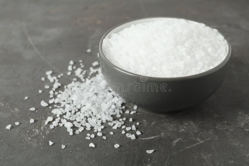 Bowl with Natural Sea Salt on Grey Table Stock Image - Image of ...