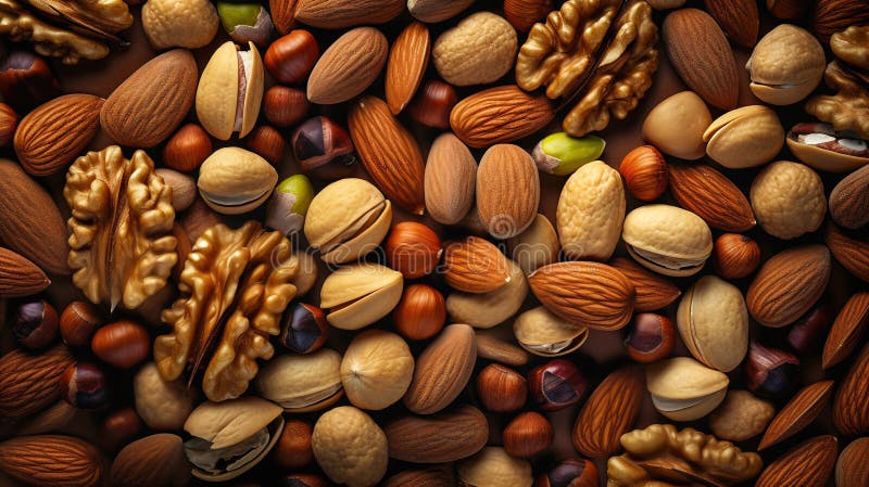 Bowl Nuts with Almonds, Walnuts, Pecans, Peanuts in Wooden Table ...