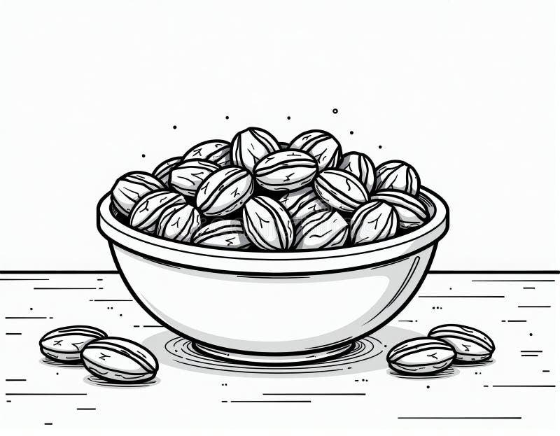 Bowl of Nuts Line Art Illustration Stock Illustration - Illustration of ...