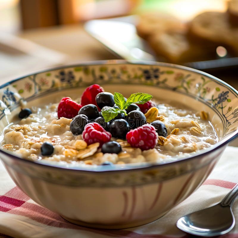 A Bowl of Oatmeal with Berries and Nuts Stock Image - Image of cereal ...