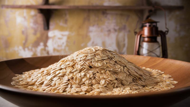 A Bowl of Oatmeal is Piled High on a Wooden Table Stock Illustration ...