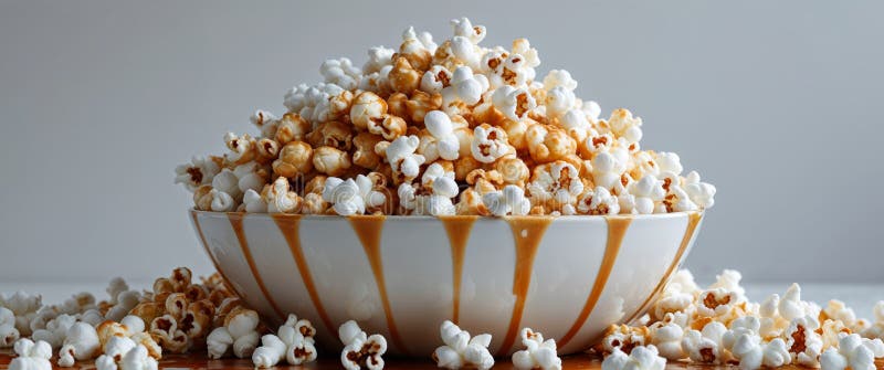 Bowl Overflowing with Tempting Caramel and White Popcorn Snack Stock ...