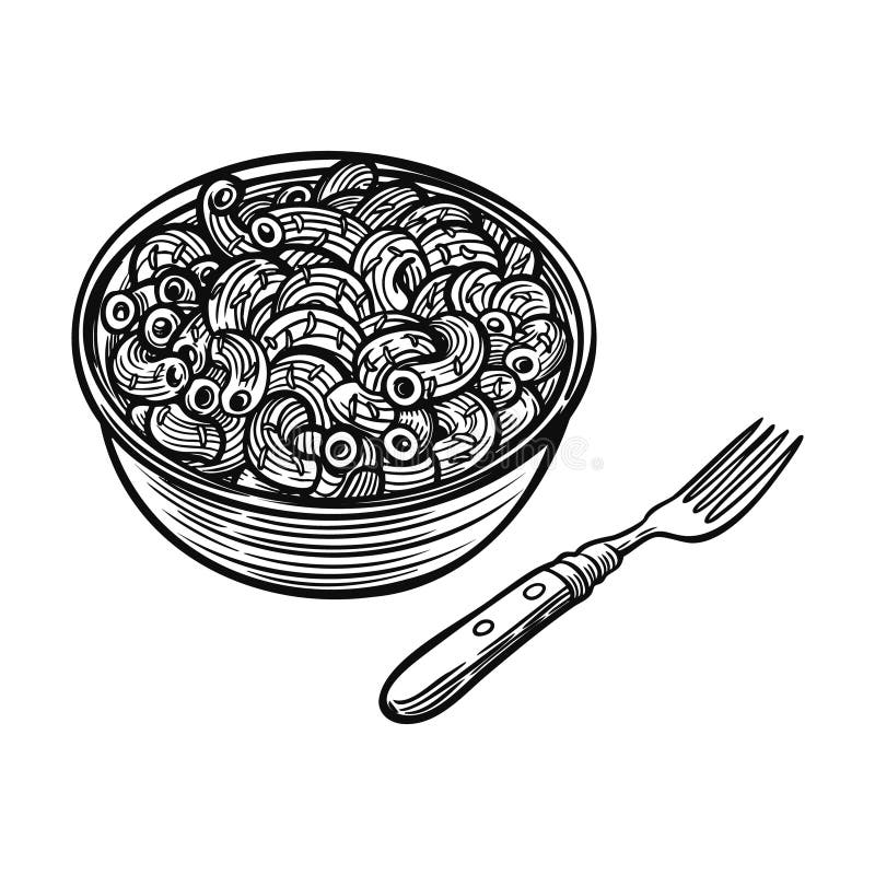 Bowl of Pasta with Fork Vector Illustration Isolated on White ...