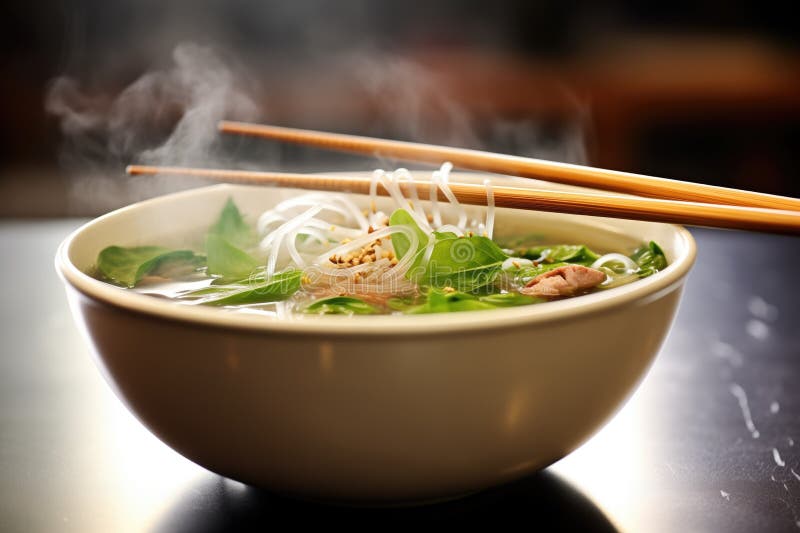 Bowl of Pho with Steam Rising and Chopsticks on the Side Stock Image ...
