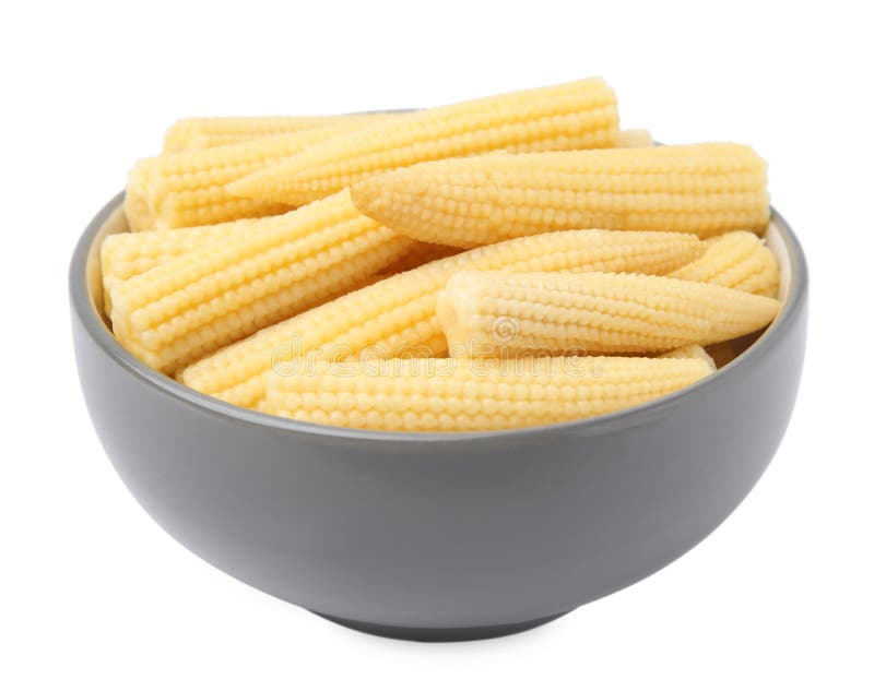 Bowl of Pickled Baby Corn Isolated on White Stock Photo - Image of mini ...