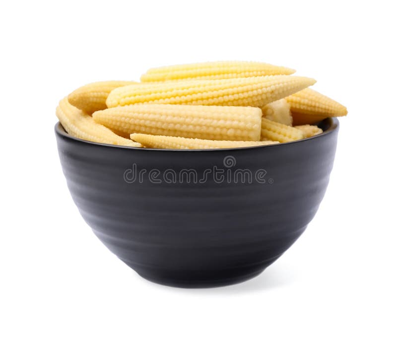 Bowl of Pickled Baby Corn Isolated on White Stock Image - Image of ...