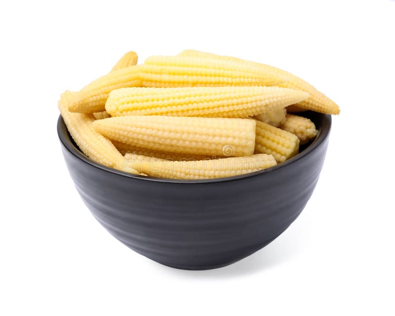 Bowl of Pickled Baby Corn Isolated on White Stock Photo - Image of food ...