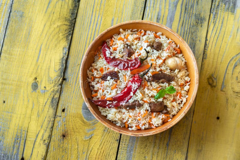 Bowl of Pilaf on the Wooden Table Stock Photo - Image of bowl, pilaf ...