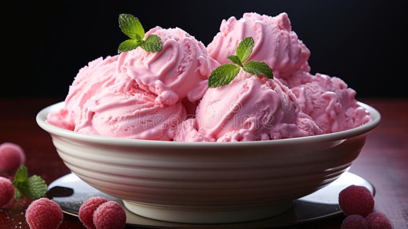Bowl of Pink Ice Cream. Generative AI. Stock Illustration ...