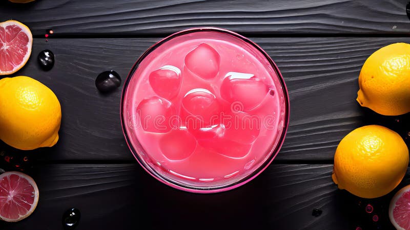 A Bowl of Pink Lemonade with Ice Cubes in it Sits on a Wooden Table ...