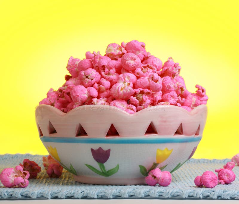 Bag of Pink popcorn stock image. Image of blue, line - 17729481