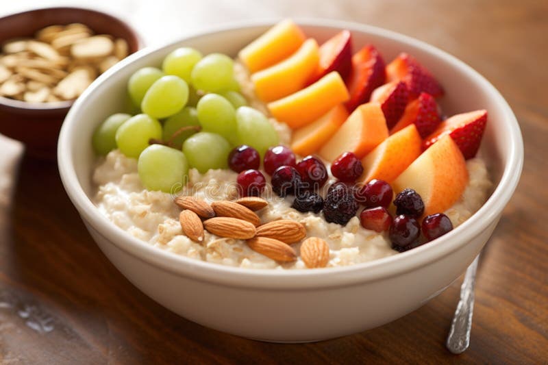 Bowl of Plain Oatmeal with Assorted Fruit Toppings Stock Photo - Image ...