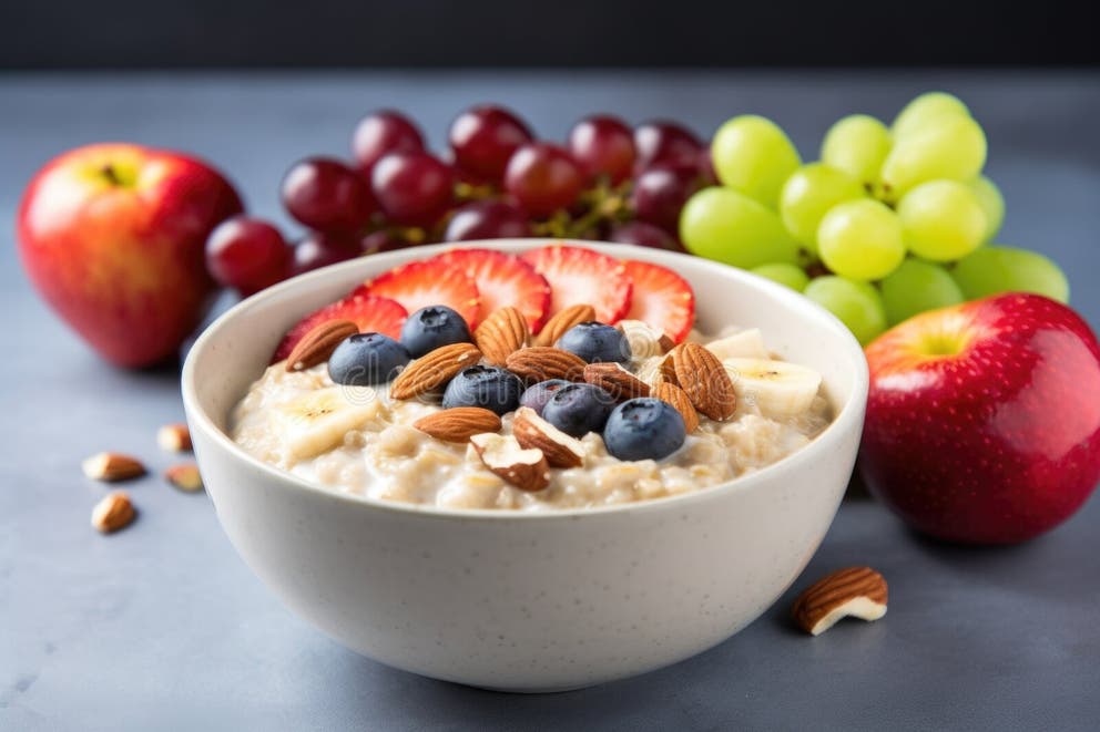 Bowl of Plain Oatmeal with Assorted Fruit Toppings Stock Photo - Image ...