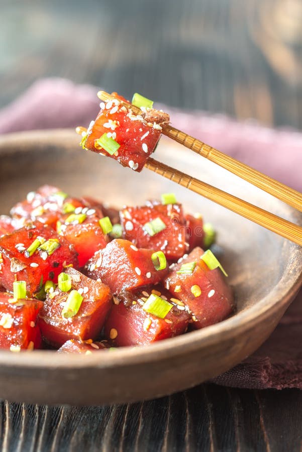 Bowl of Poke - Traditional Hawaiian Dish Stock Photo - Image of poke ...