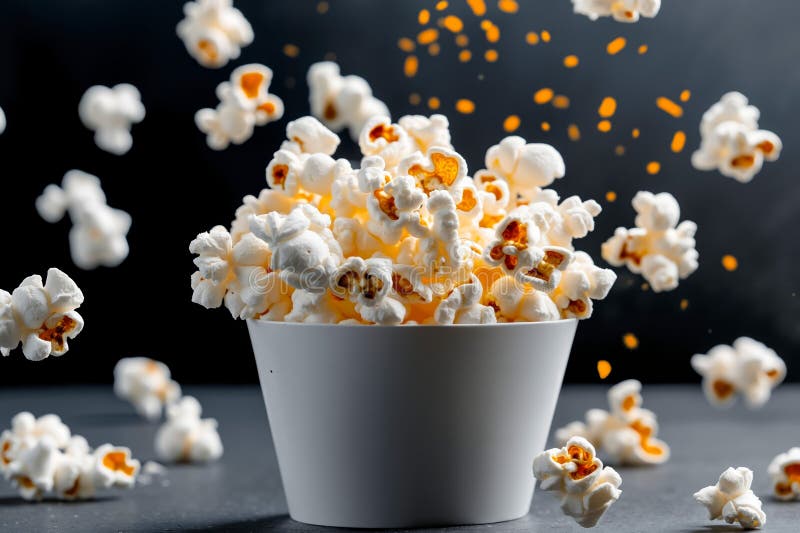 A Bowl of Popcorn with Falling Popcorn Spilling Out of it Stock Photo ...