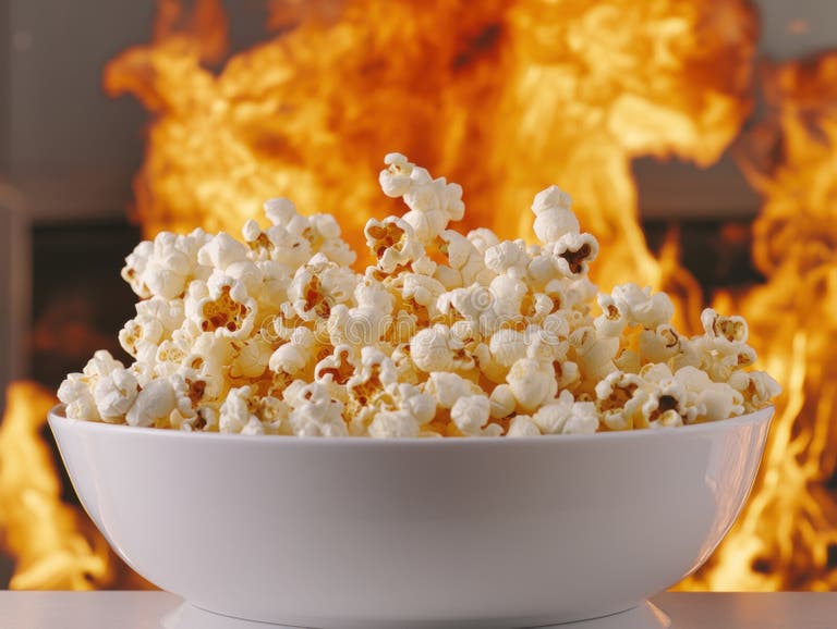 A Bowl of Popcorn in Front of a Fireplace Stock Illustration ...