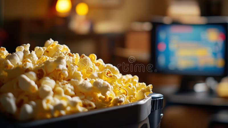 A Bowl of Popcorn is Placed in Front of a Computer, Creating a Cozy ...