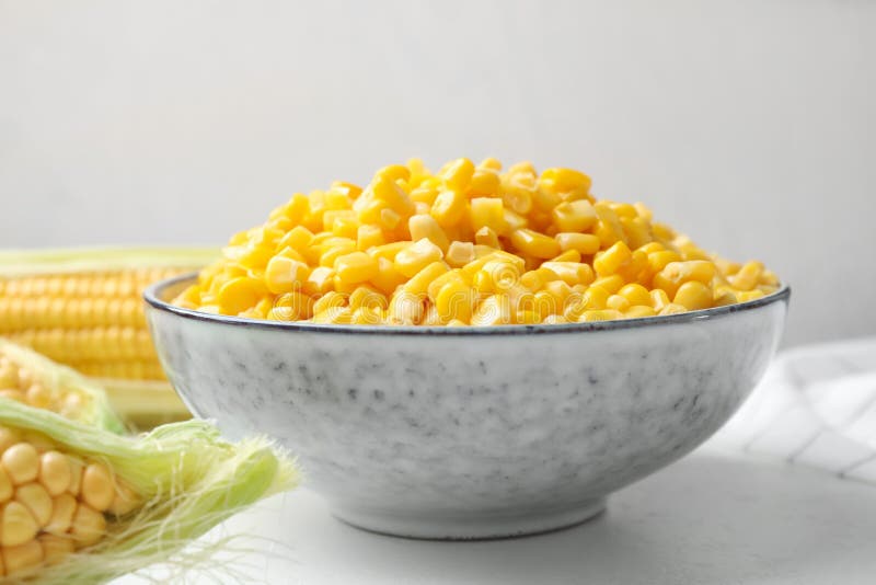 Bowl of Preserved Corn on White Table Stock Photo - Image of meal, diet ...