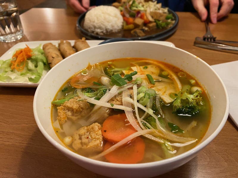Bowl of Ramen in a Restaurant, Spring Rolls, Ready To Eat Stock Image ...