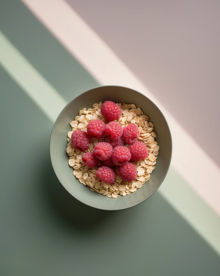 A Bowl of Raspberries and Oats on a Black Surface Stock Image - Image ...