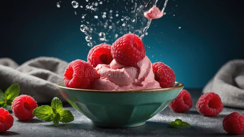 Delicious Raspberry Mousse with Fresh Berries in a Bowl Stock ...