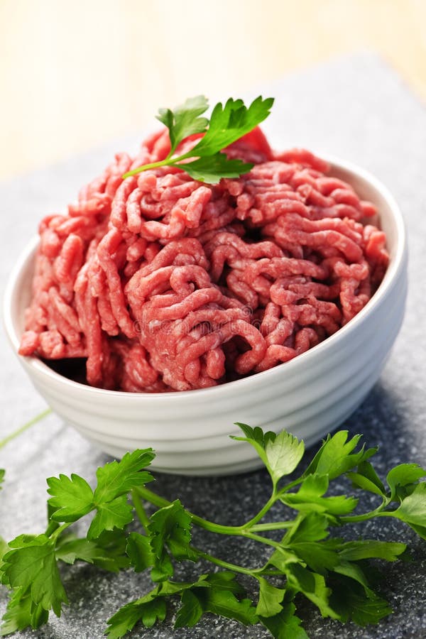 Bowl of raw ground meat stock image. Image of full, lamb - 12779107