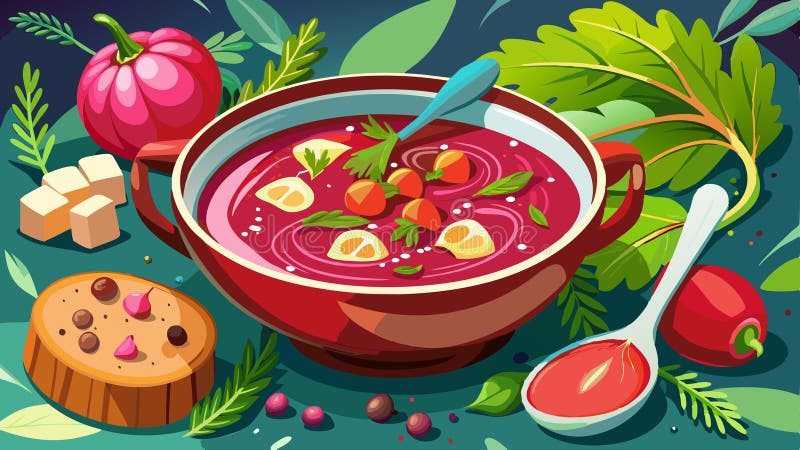 Bowl of Red Beet Root Soup Borsch. Stock Vector - Illustration of ...