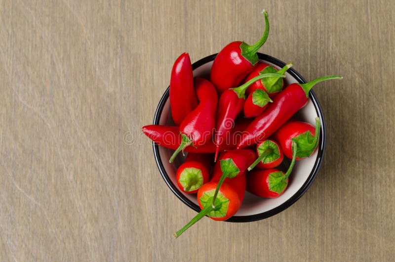Bowl of Red Chili Peppers, Top View, Horizontal Stock Photo - Image of ...