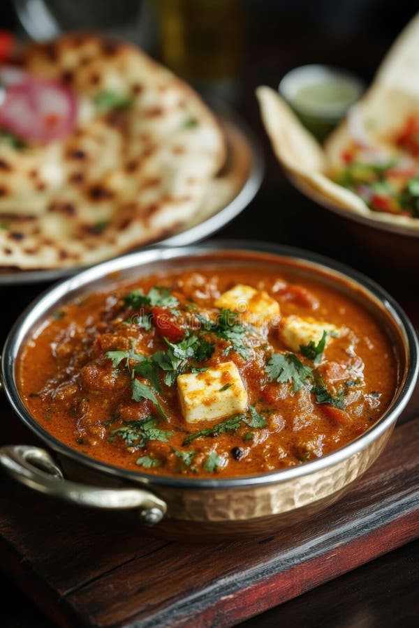 Bowl Curry Naan Bread Side Garnished Cilantro Stock Photos - Free ...