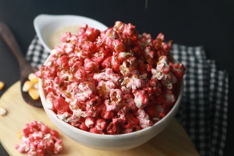 Bowl Red Flavored Popcorn Ingredients Rustic Cutting Board Stock Photos ...