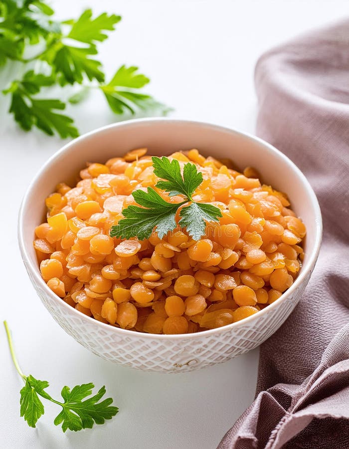 A Bowl of Red Lentils Garnished with a Fresh Parsley Leaf. Generative ...