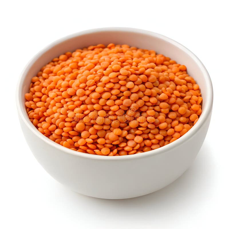 Bowl of Red Lentils Isolated on White Background Stock Illustration ...