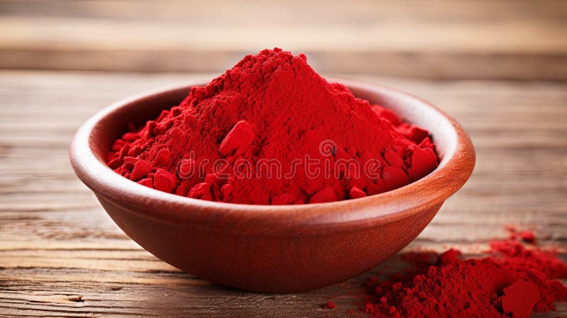 Bowl of Red Powder on Wooden Table Stock Image - Image of kitchen ...