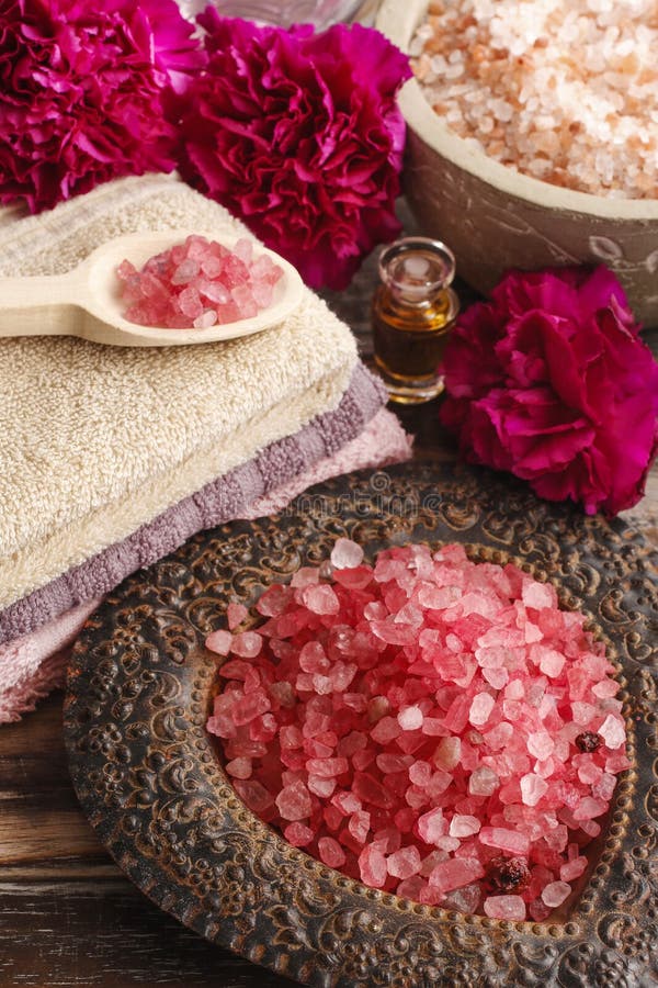 Bowl of red sea salt stock photo. Image of oriental, candle - 52407896